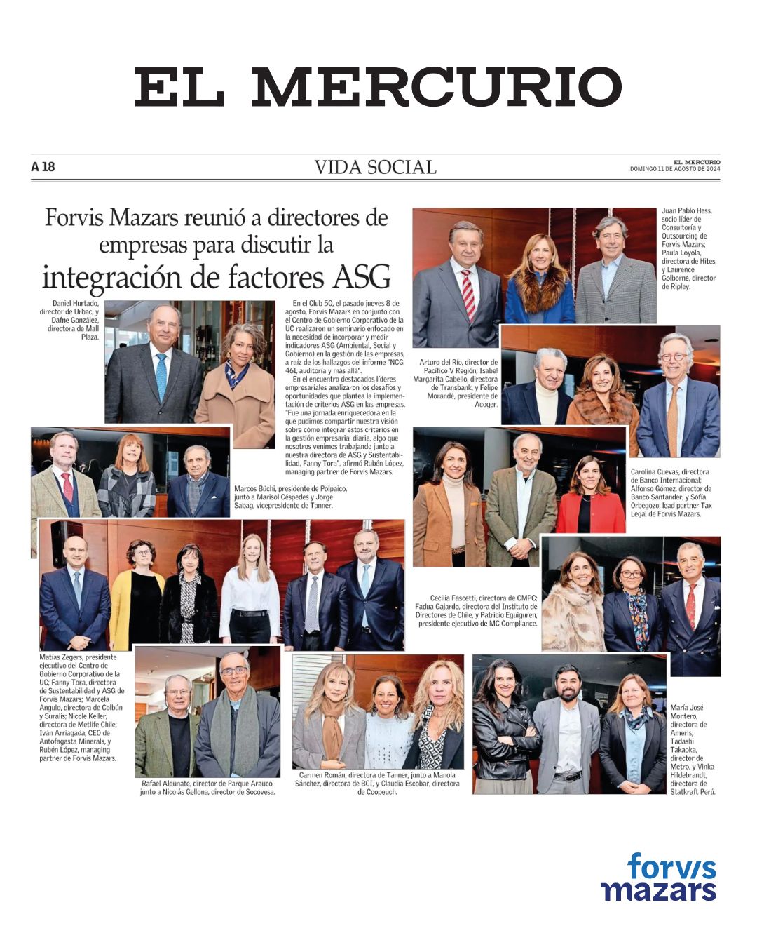 Forvis Mazars reunió a directores de empresas para discutir la integración de factores ASG ...